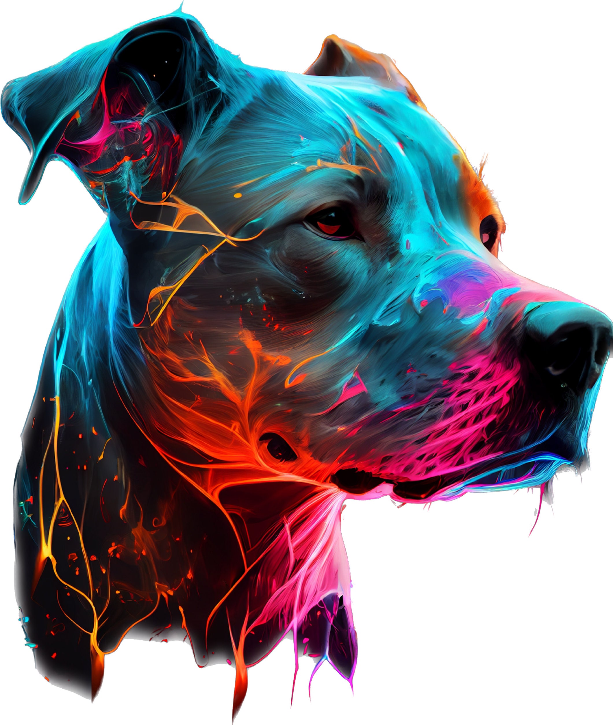 Neon Pitbull Portraits: 5 Pitbull Dog PNG Images Printable Wall Art ...