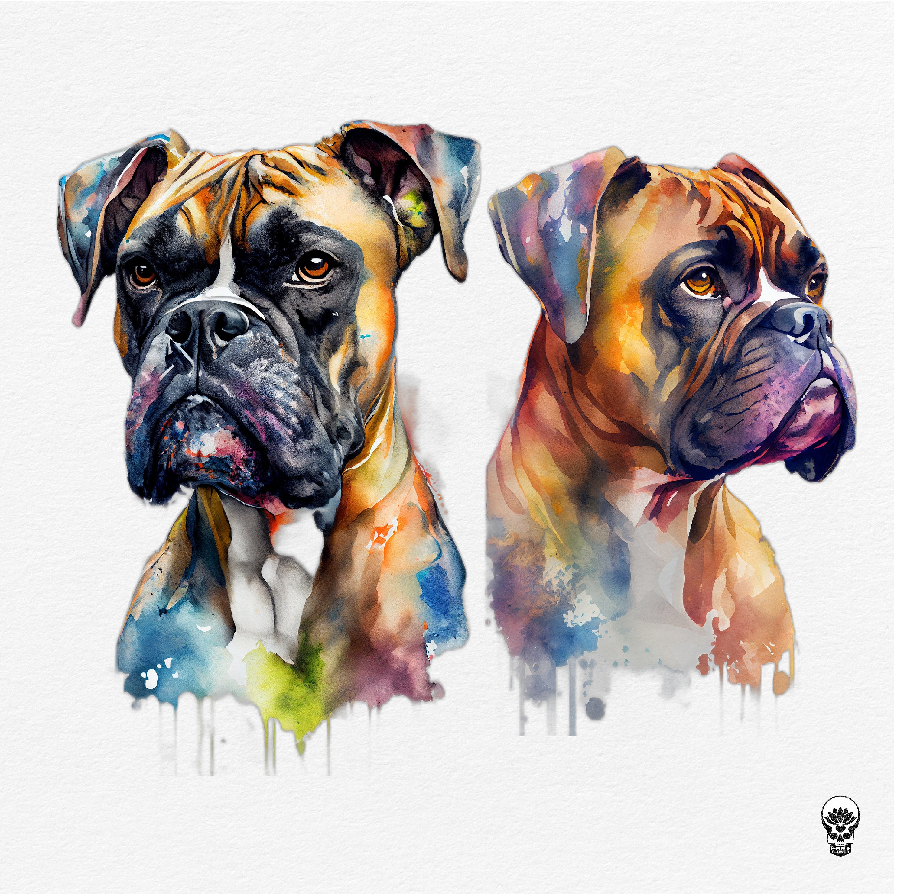 Boxer Dog Portraits Pack: 12 Boxer Dog PNG Images - Printable Wall Art ...