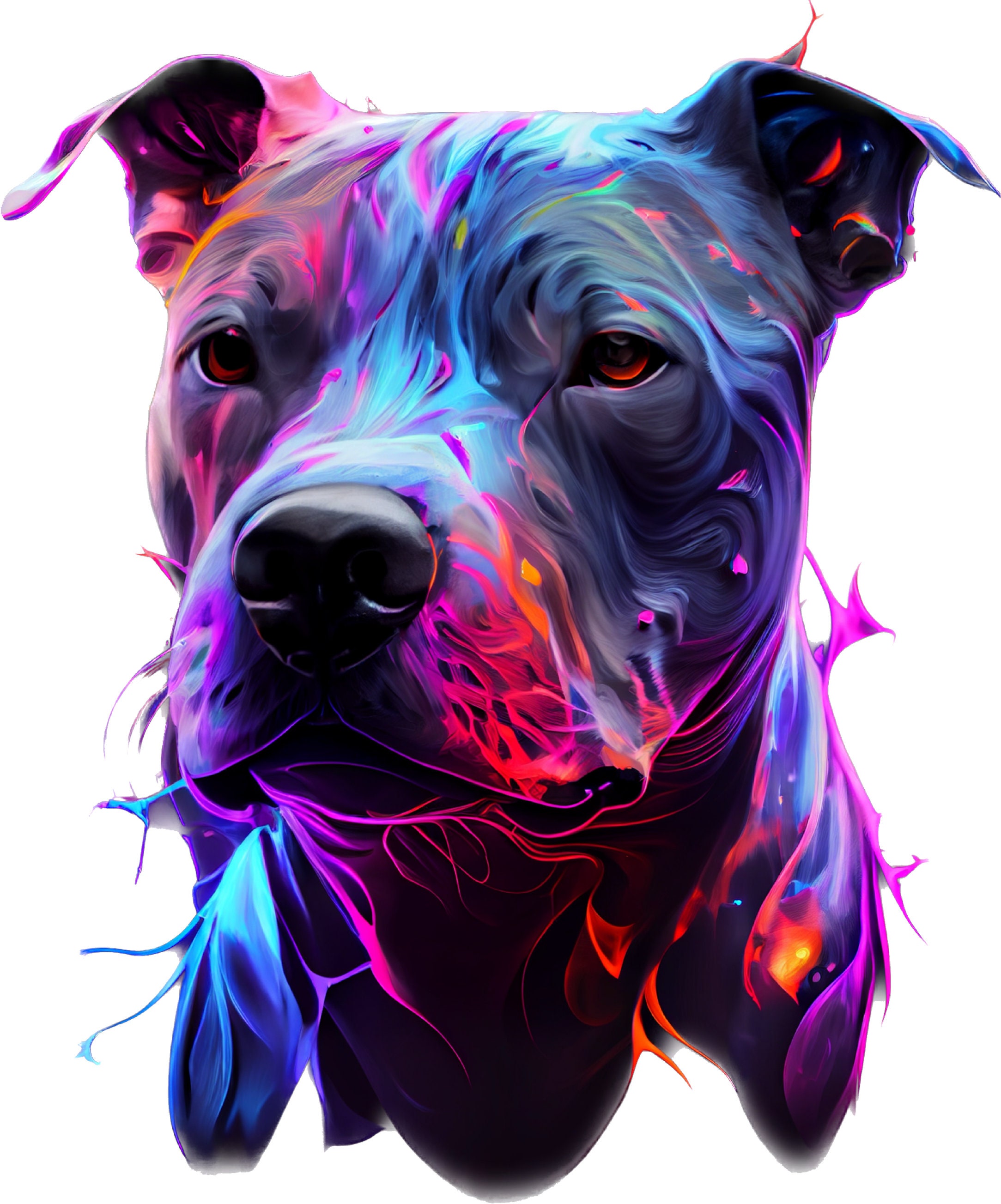 Neon Pitbull Portraits: 5 Pitbull Dog PNG Images Printable Wall Art ...