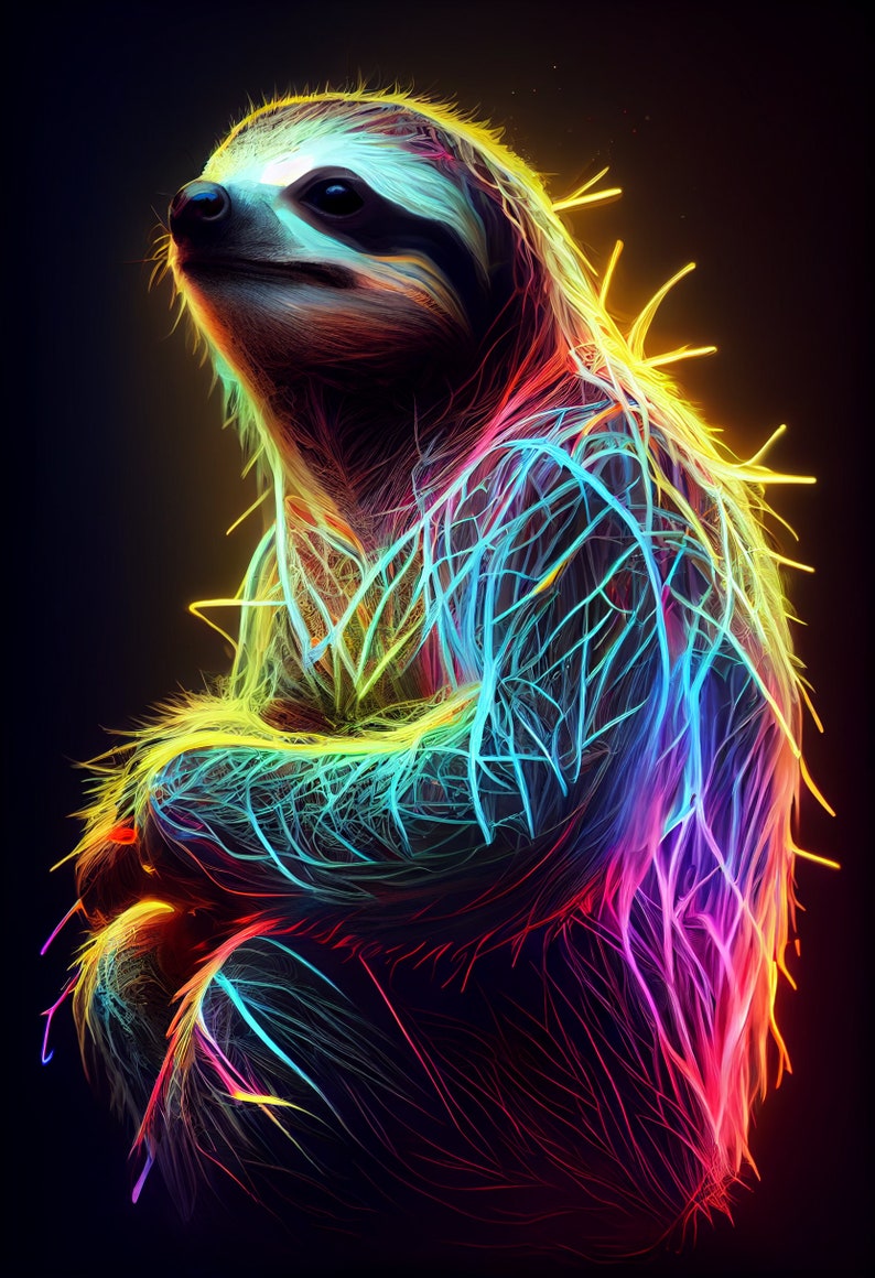 Neon Sloths: 5 Sloth Images PNG Dark Background Design - Etsy