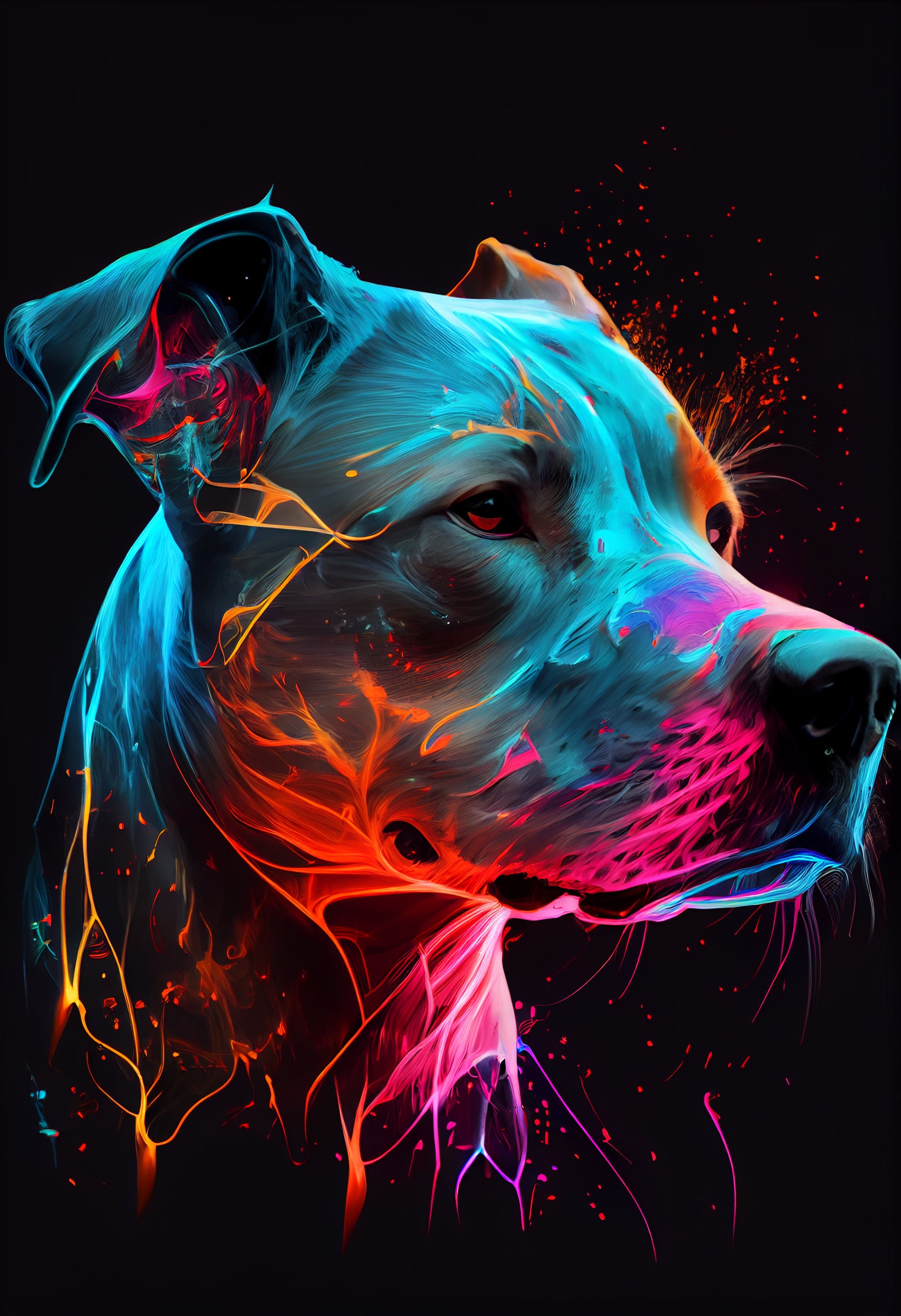 Neon Pitbull Art: 5 Dog Portrait PNG Images (digital Download) - Etsy