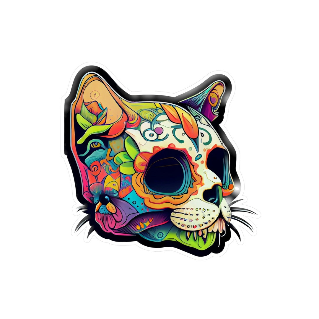 Feline Day of the Dead Sugar Skull Cat Sticker : A Colorful and ...