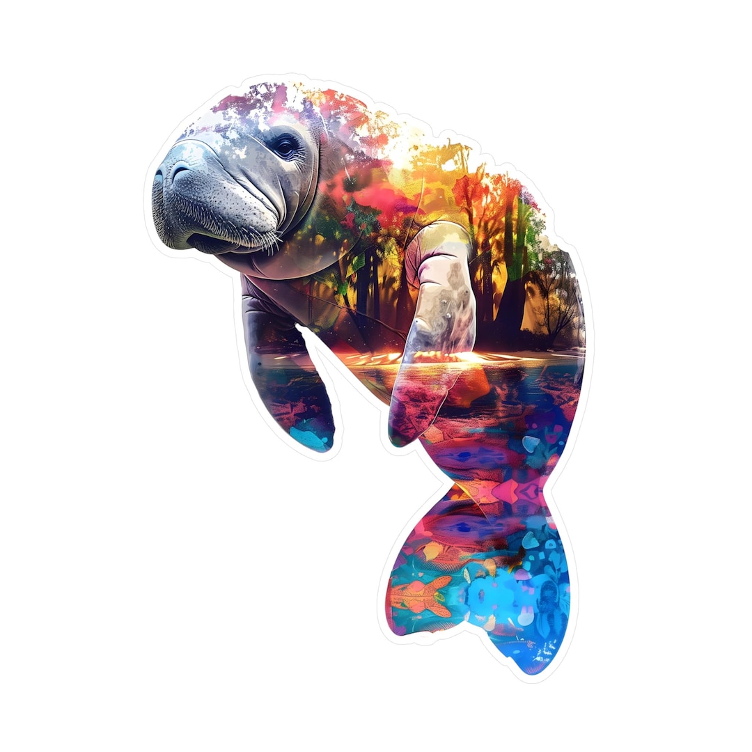 Manatee Vinyl Decal - Florida Sticker, Animal Lover Gift, Laptop Decal ...
