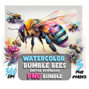 Watercolor Bee With Flowers PNG, Bee Digital Clipart, Bee Sublimation ...