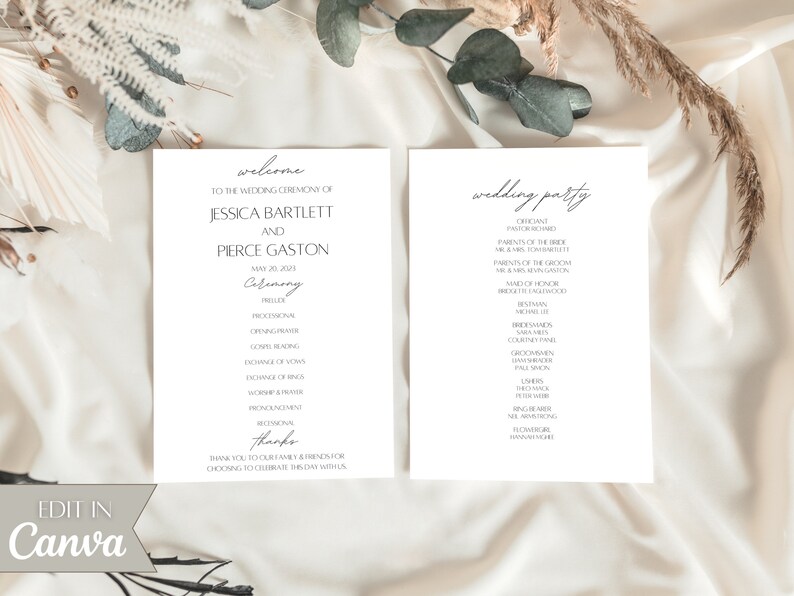 Wedding Program Template, Simple Wedding, Editable Wedding Program ...