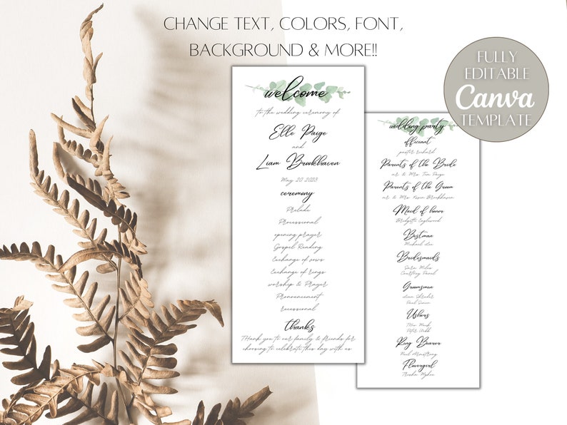 Printable Wedding Program Template Ceremony Fully Editable - Etsy