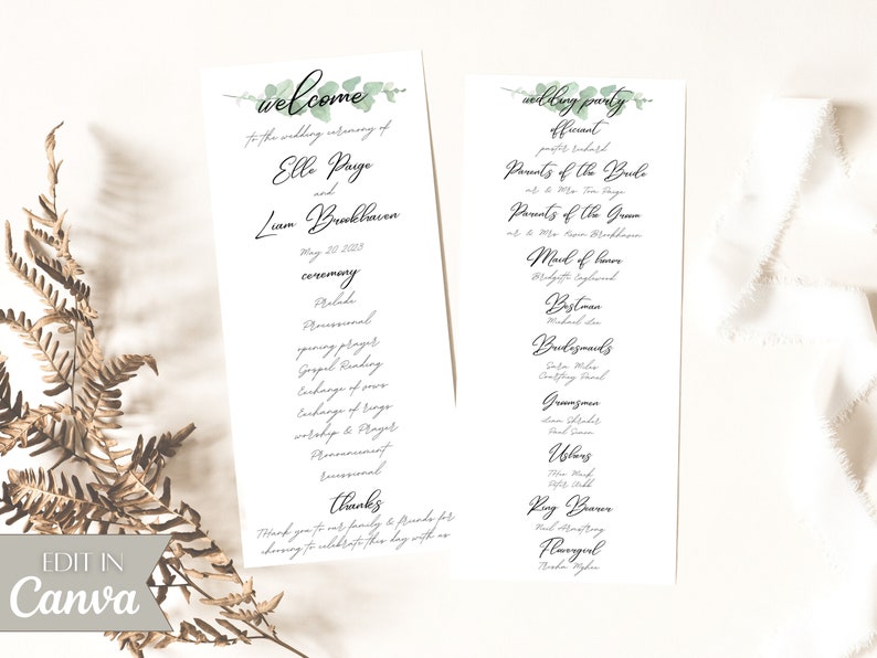 Printable Wedding Program Template Ceremony Fully Editable - Etsy