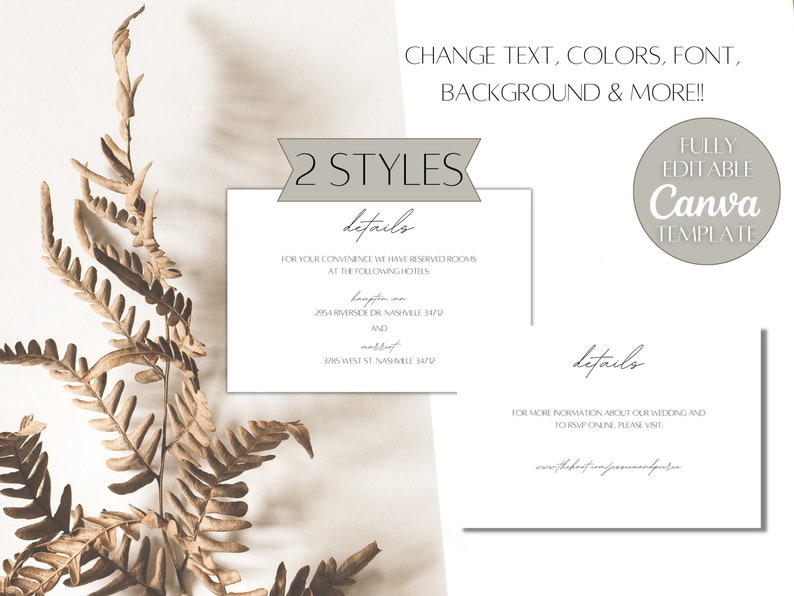 Editable Wedding Details Cards, Details Card Template, Details Wedding ...