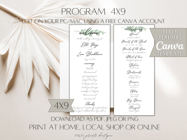 Printable Wedding Program Template Ceremony Fully Editable - Etsy