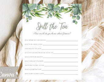Spill the Tea How Well Do You Know the Bride Bridal Shower Game - Etsy