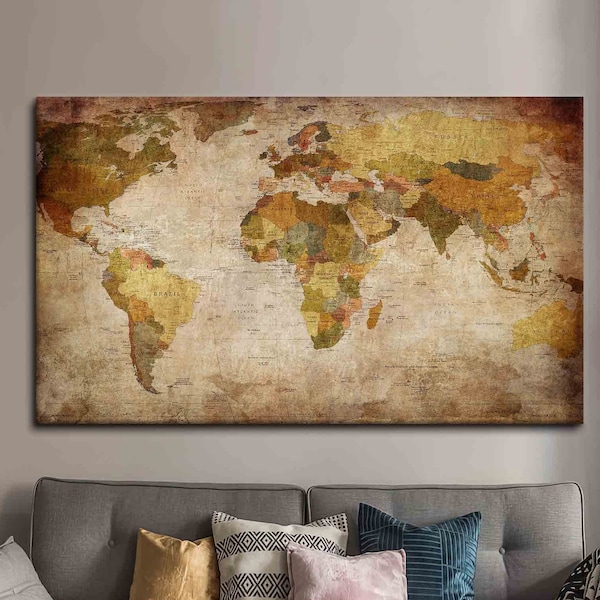 World Map Canvas - Etsy