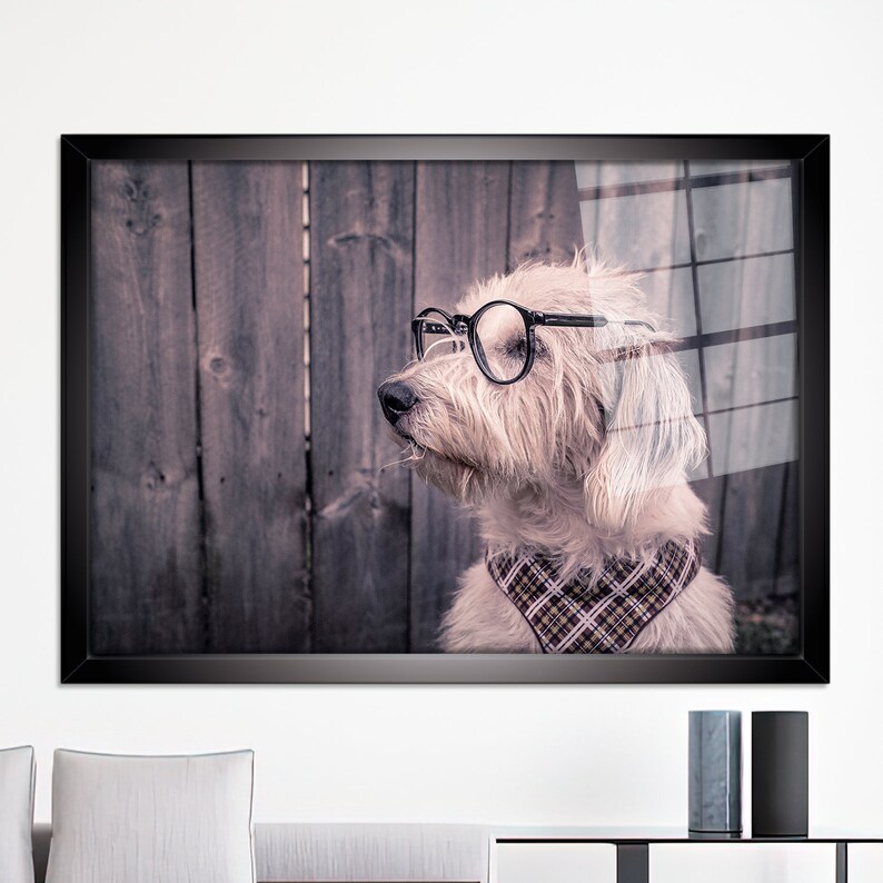 Dog With Glasses Tempered Glass Wall Art: Contemporary Dog Lover Decor ...