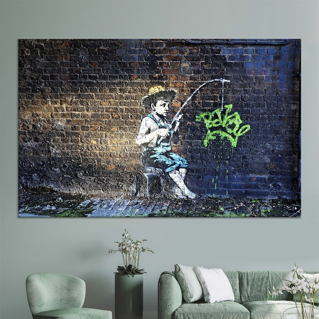 Banksy Fishing Boy Graffiti Canvas Art: Street Art Poster - Etsy