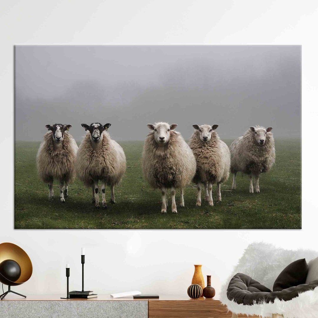 Sheep in Fog Canvas Art – Rustic Farm Animal Wall Print, Pastoral ...