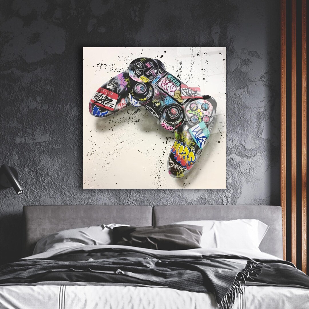 Graffiti Game Console Wall Art, Abstract Glass Wall, Game Room Glass ...