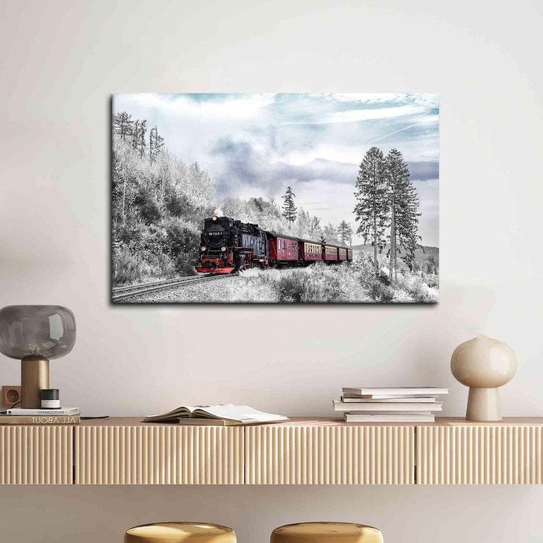 Winter Train Canvas Art: 3D Railroad, Landscape Wall Decor - Etsy