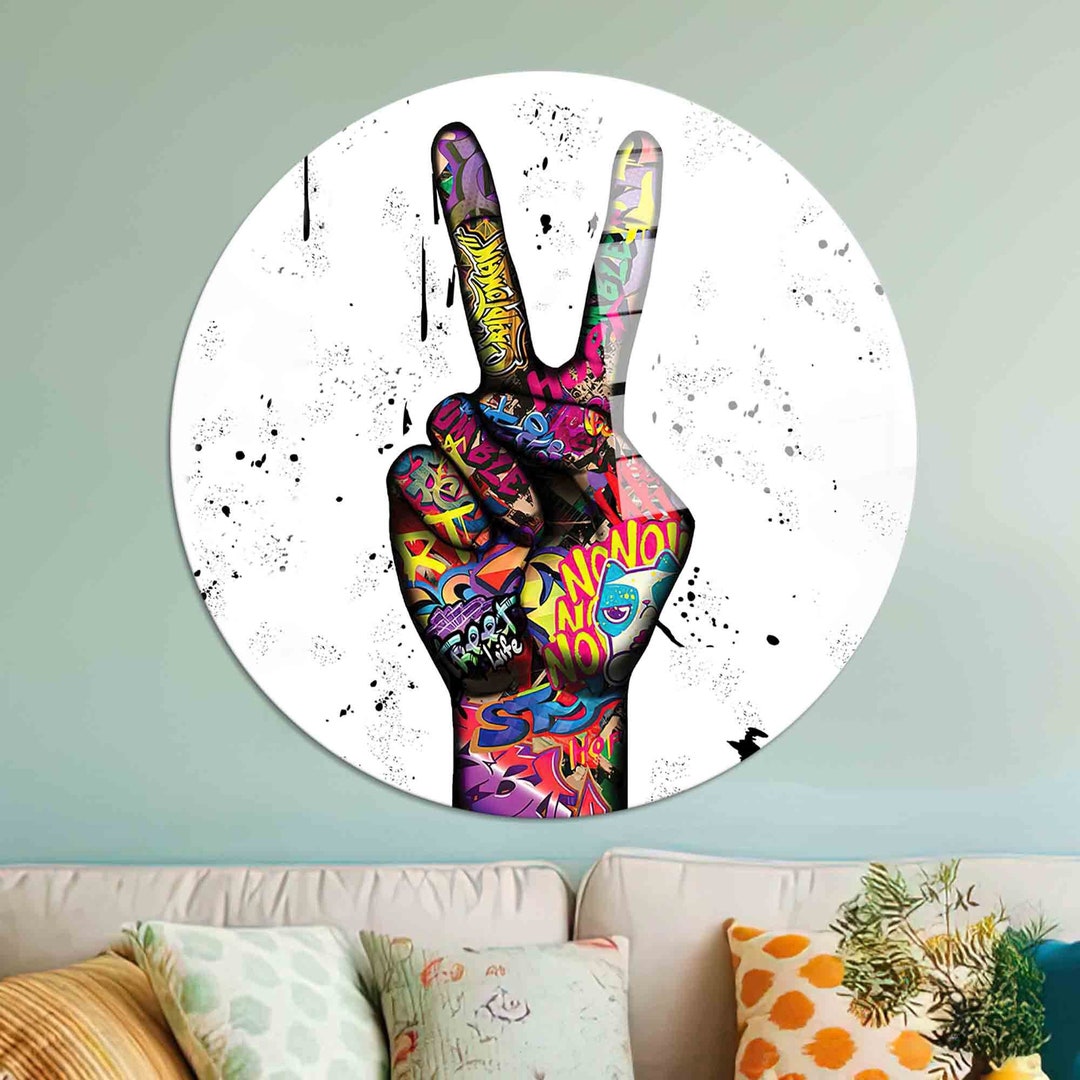 Glass Wall Decor, Glass Art, Glass Wall Art, Peace Finger Graffiti ...