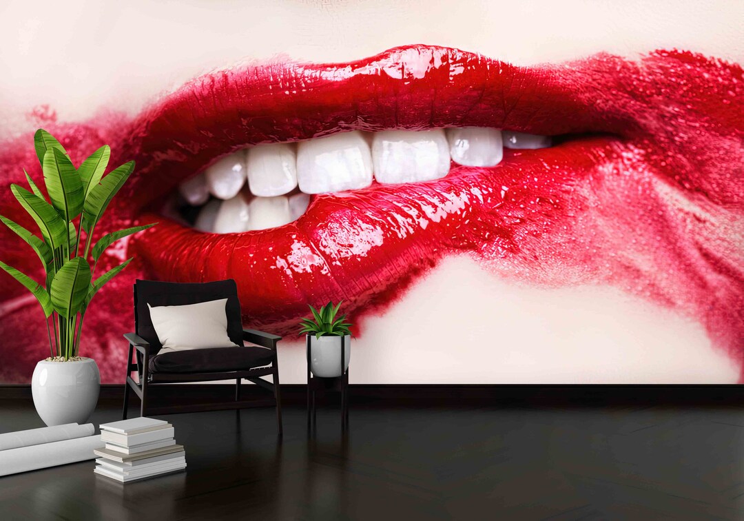Red Lips Wall Mural: Peel and Stick Wallpaper - Etsy