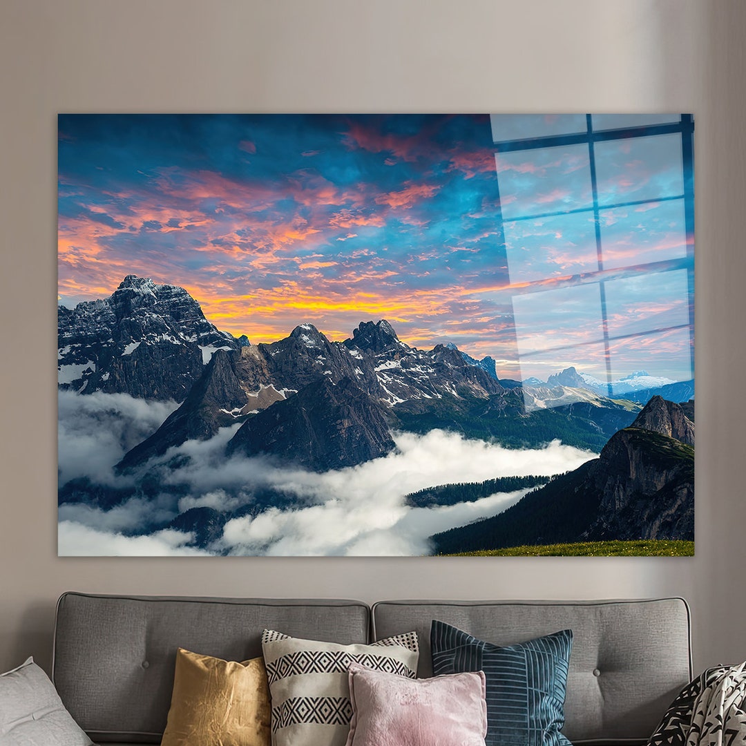 Tre Cime Di Lavaredo,glass Wall Art,dolomites Alps Glass,sunset ...