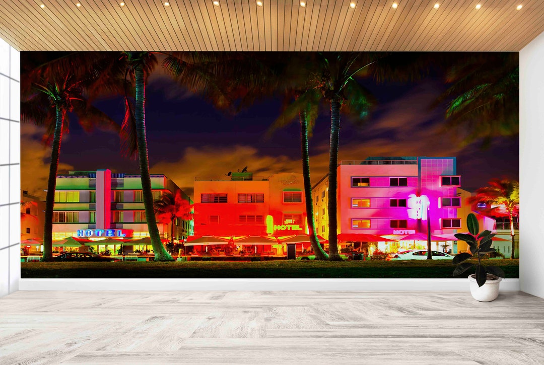 Miami Beach Wallpaper Mural: 3D America Wall Art - Etsy