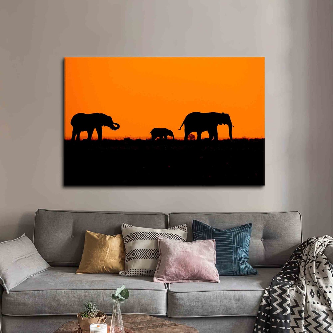 Large Wall Art, Canvas Decor, Wall Art Canvas, Elephant Family ...