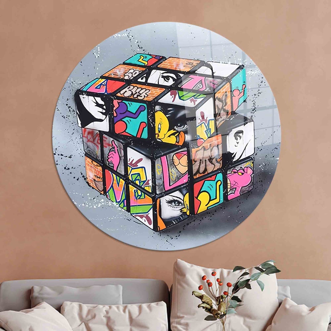 Rubik's Cube Graffiti Tempered Glass Wall Art - Etsy