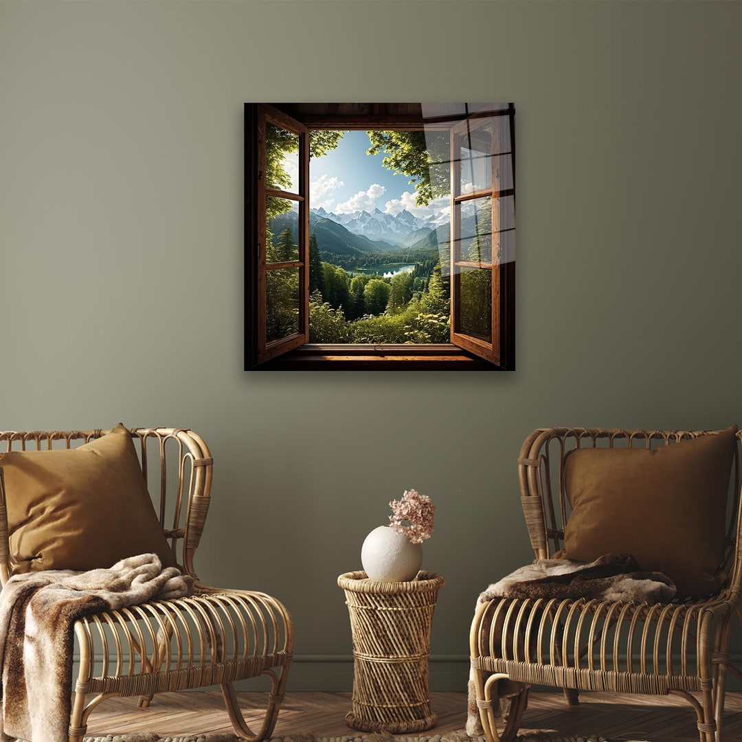 Rustic Window View Tempered Glass Wall Art - Etsy