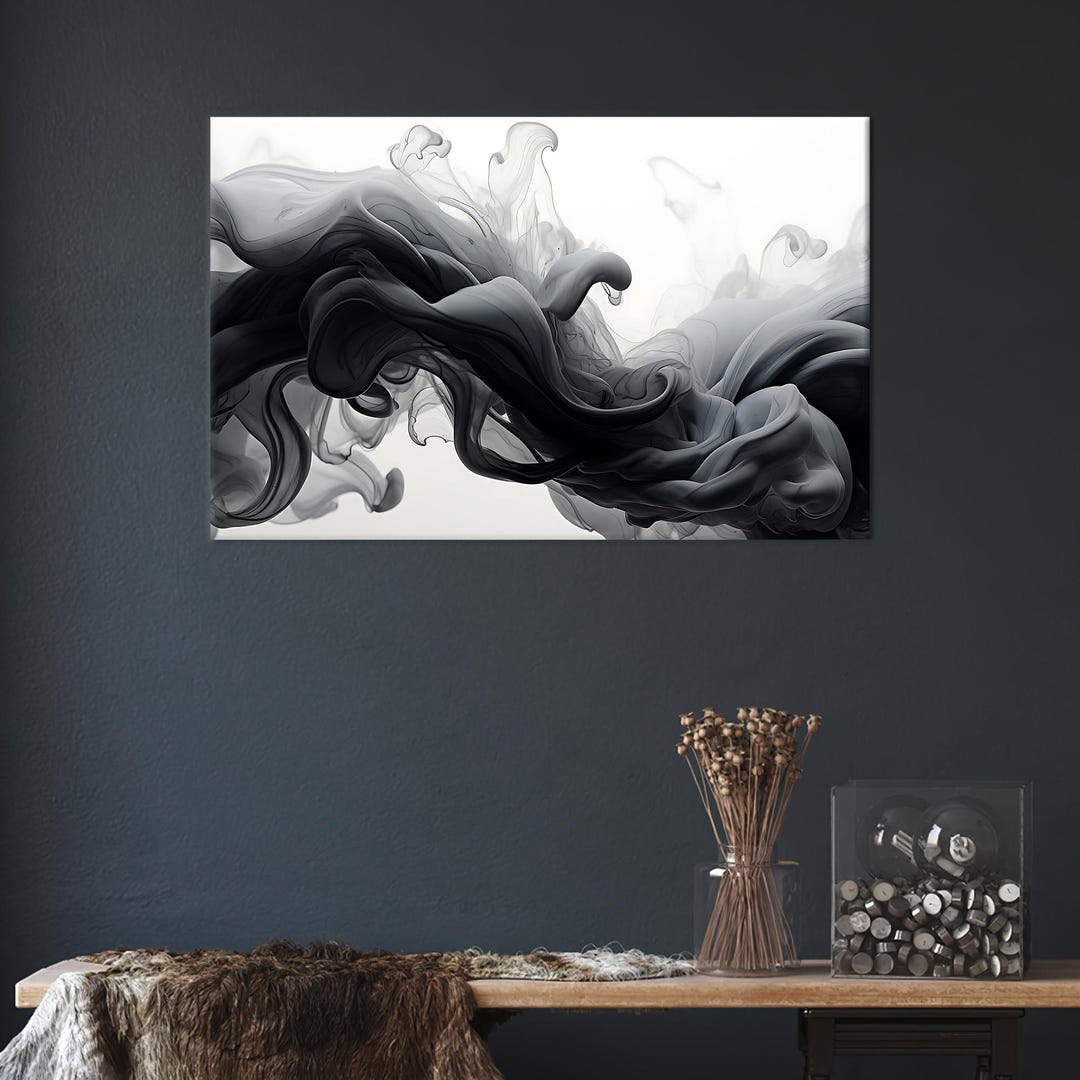 Black Smoke Abstract Art: Contemporary Canvas Print, Gray & White ...