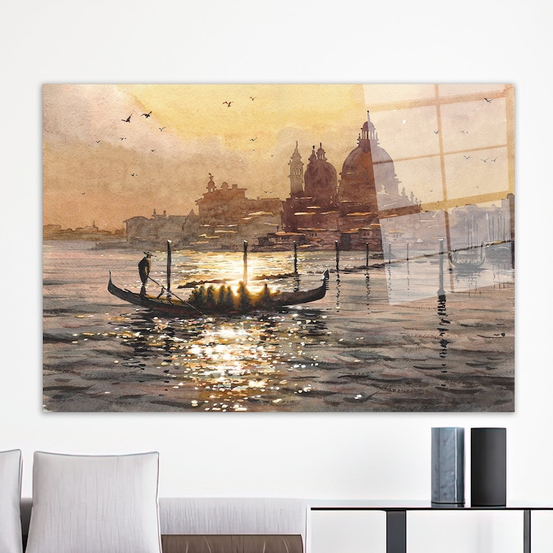 Venice Sunset Tempered Glass Wall Art: Italy Landscape - Etsy