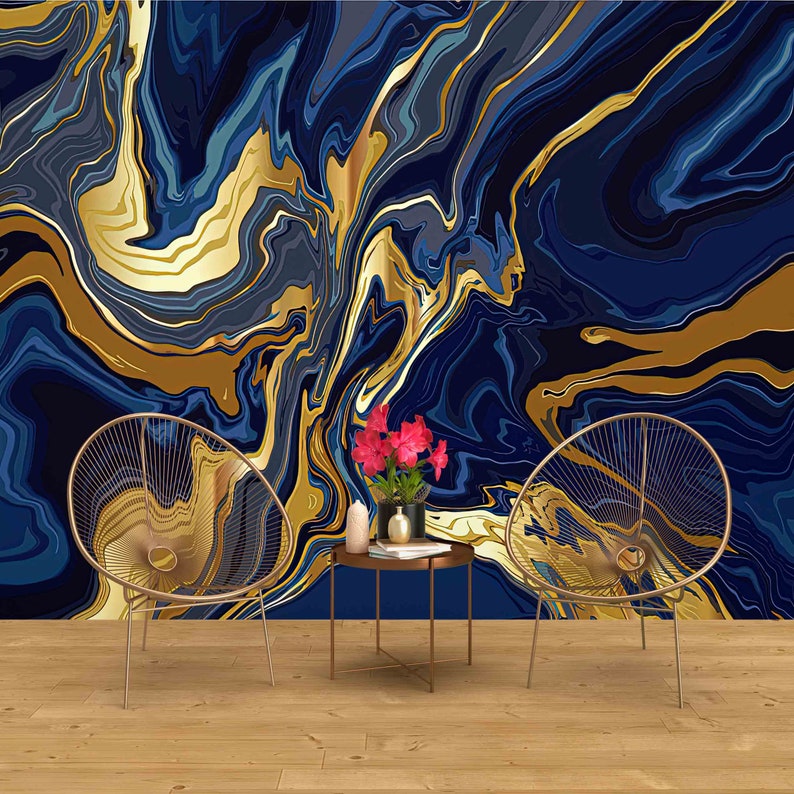 Navy Blue Wall Muralpaper Wall Artwall Paper Peel and - Etsy