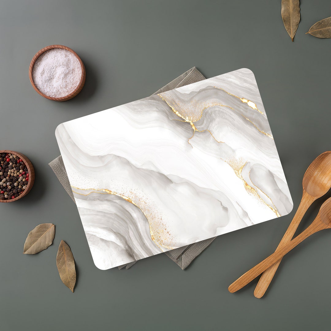 White Marble & Gold Print Tempered Glass Cutting Board - Etsy