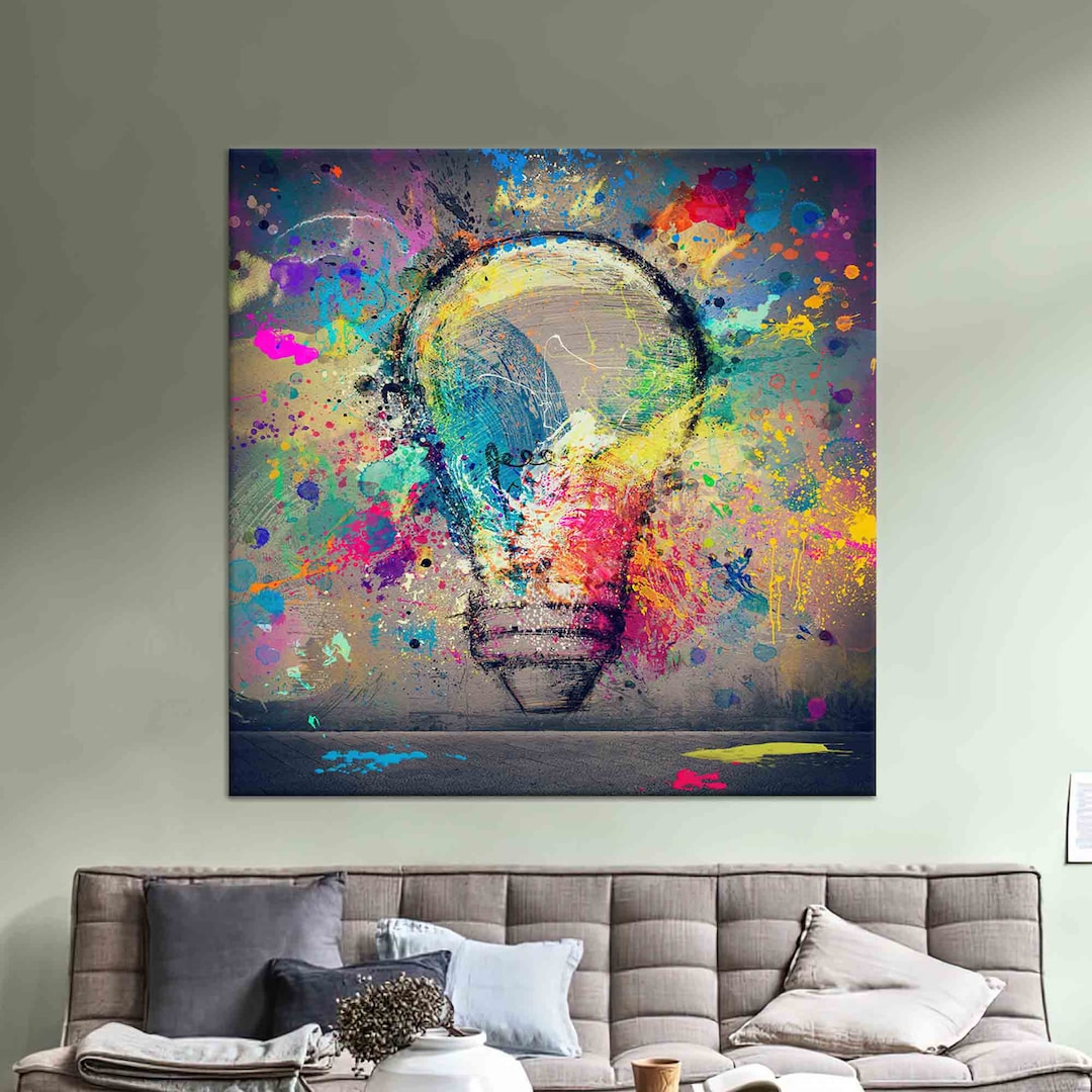 Light Bulb Graffiti Canvas Art: 3D Innovation Artwork - Etsy