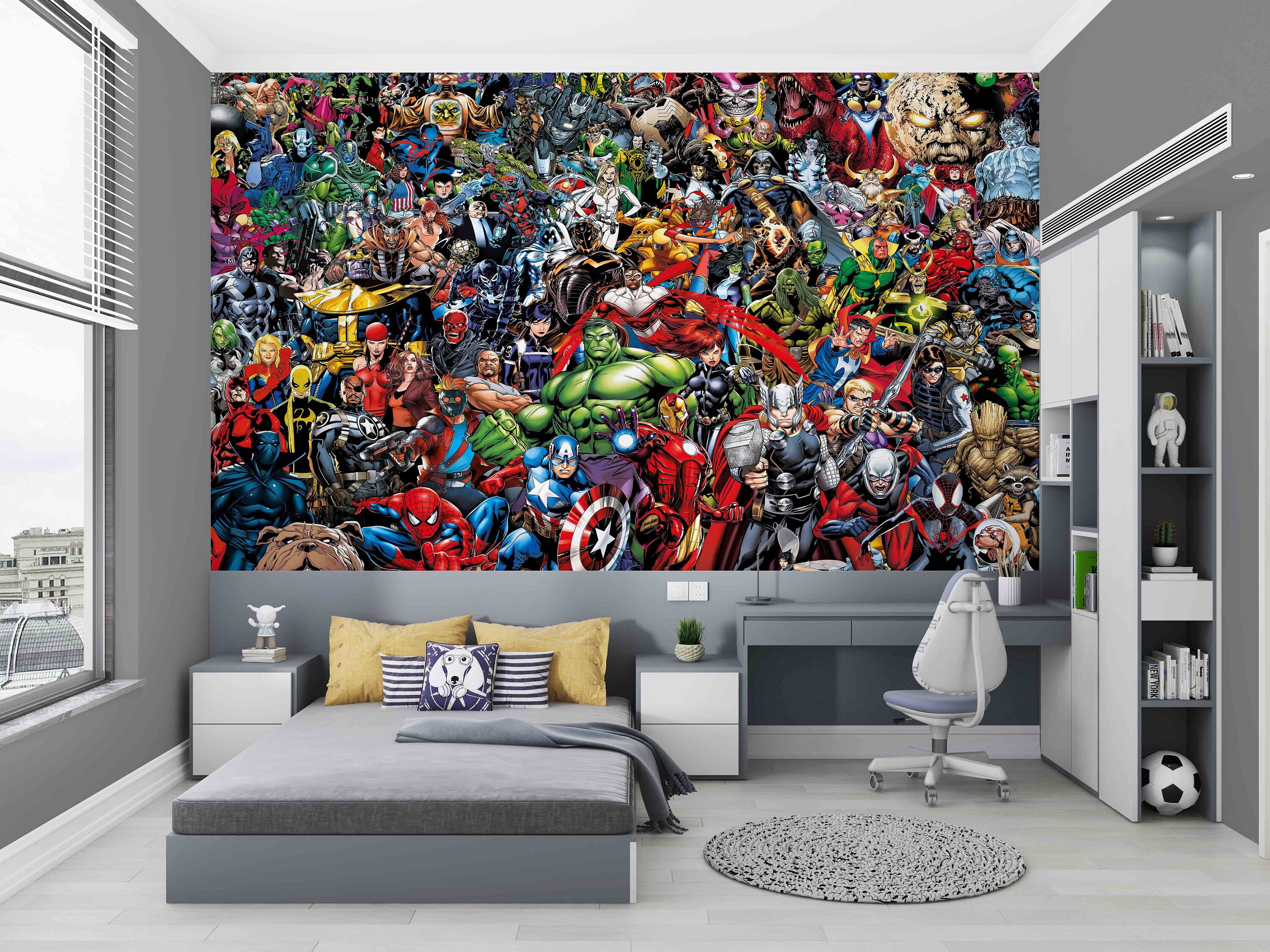 Kids Room Wall Art,marvel Heroes,marvel Mural,modern Wall Paper,bright ...