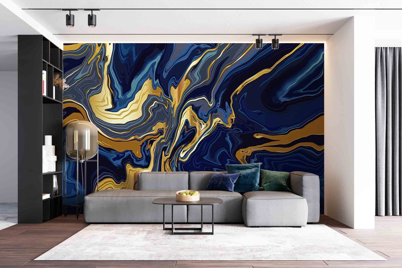 Navy Blue Wall Muralpaper Wall Artwall Paper Peel and - Etsy