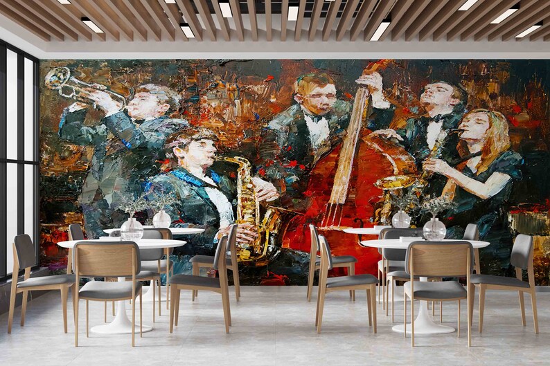 Jazz Band Wallpaper Mural: Music Room Decor, Peel and Stick - Etsy
