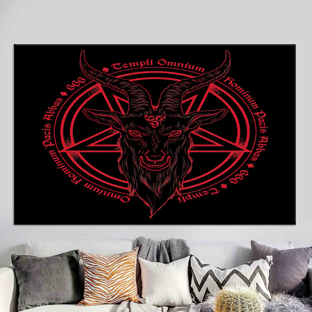 Japanese Canvas Print, Pentagram Canvas, Demon Goat Wall Art, Lucifer ...