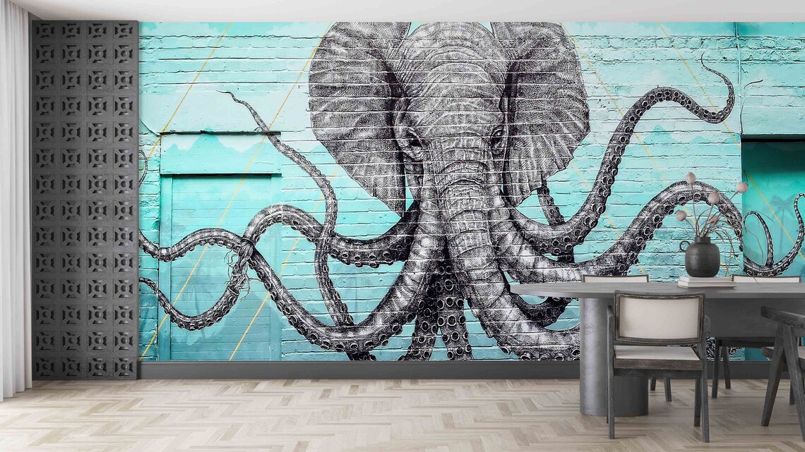 Elephant Octopus Surreal Peel and Stick Wallpaper Mural - Etsy