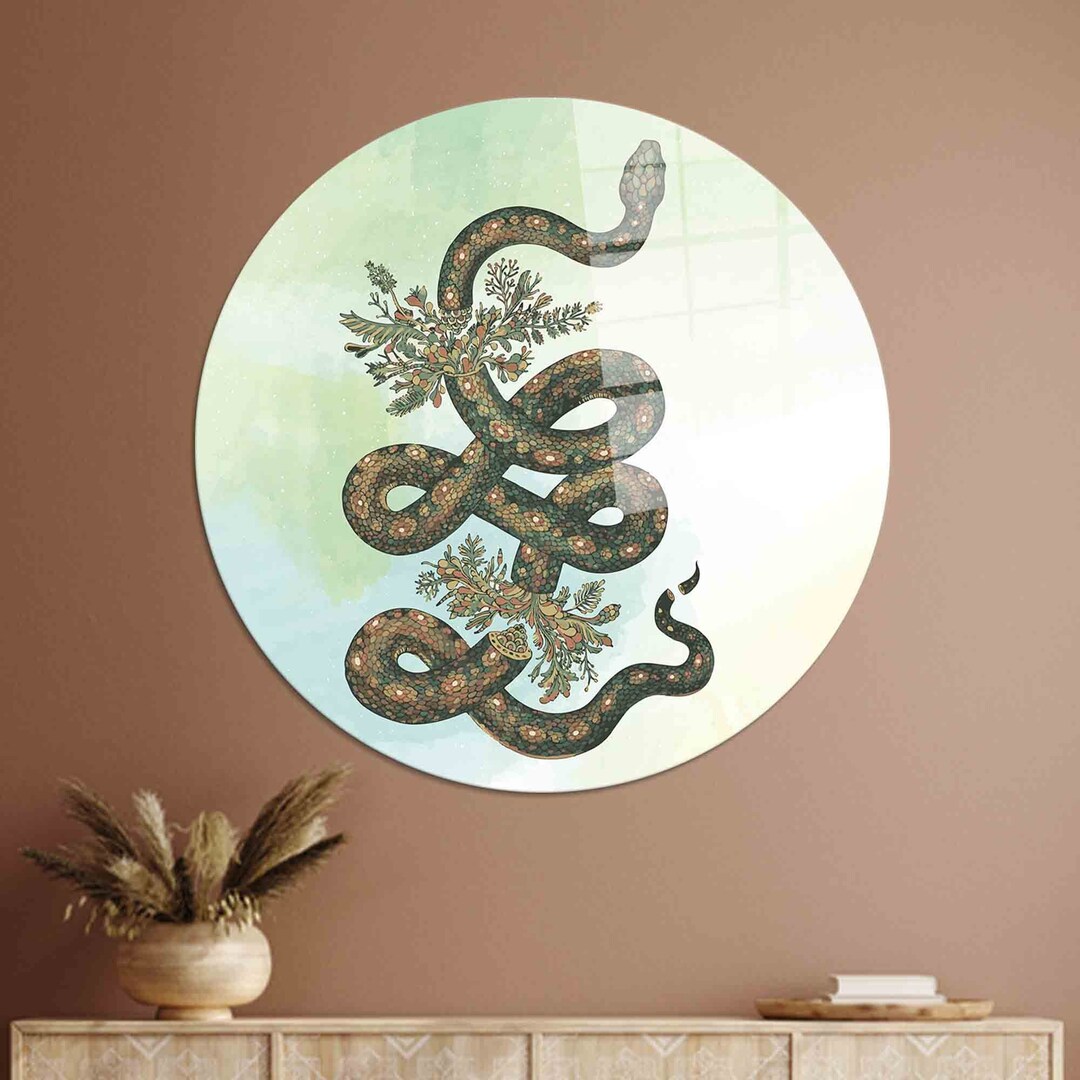 Glass Wall Art, Glass Printing, Wall Decoration, Floral Snake ...