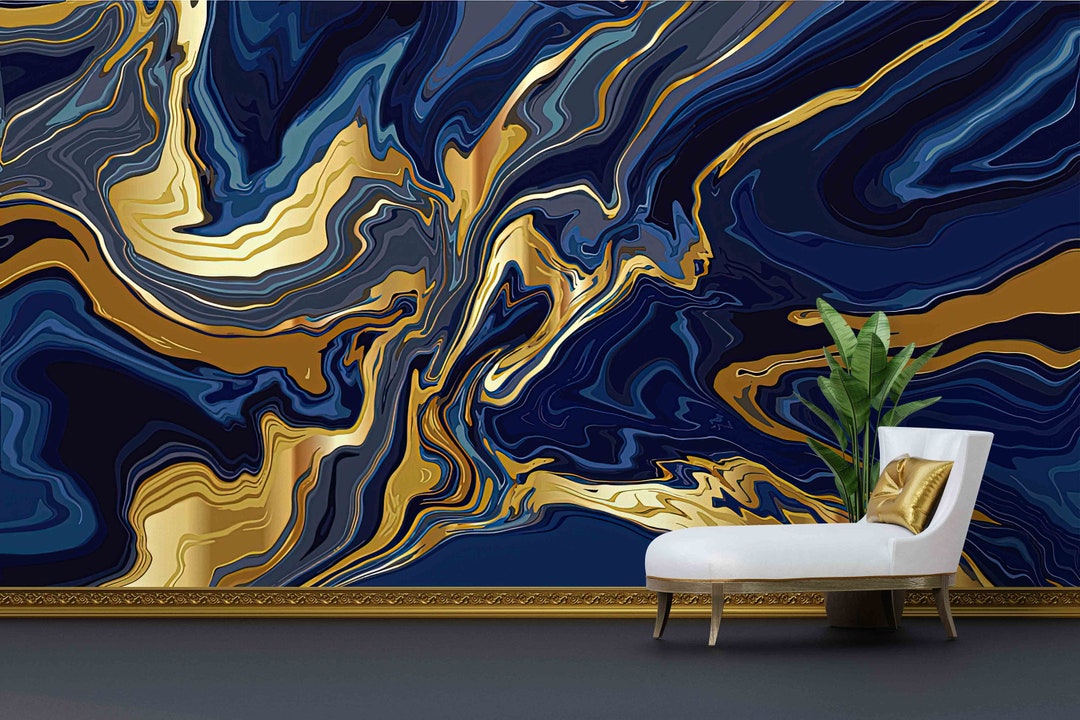 Navy Blue Wall Mural,paper Wall Artwall Paper Peel and Stick,modern ...