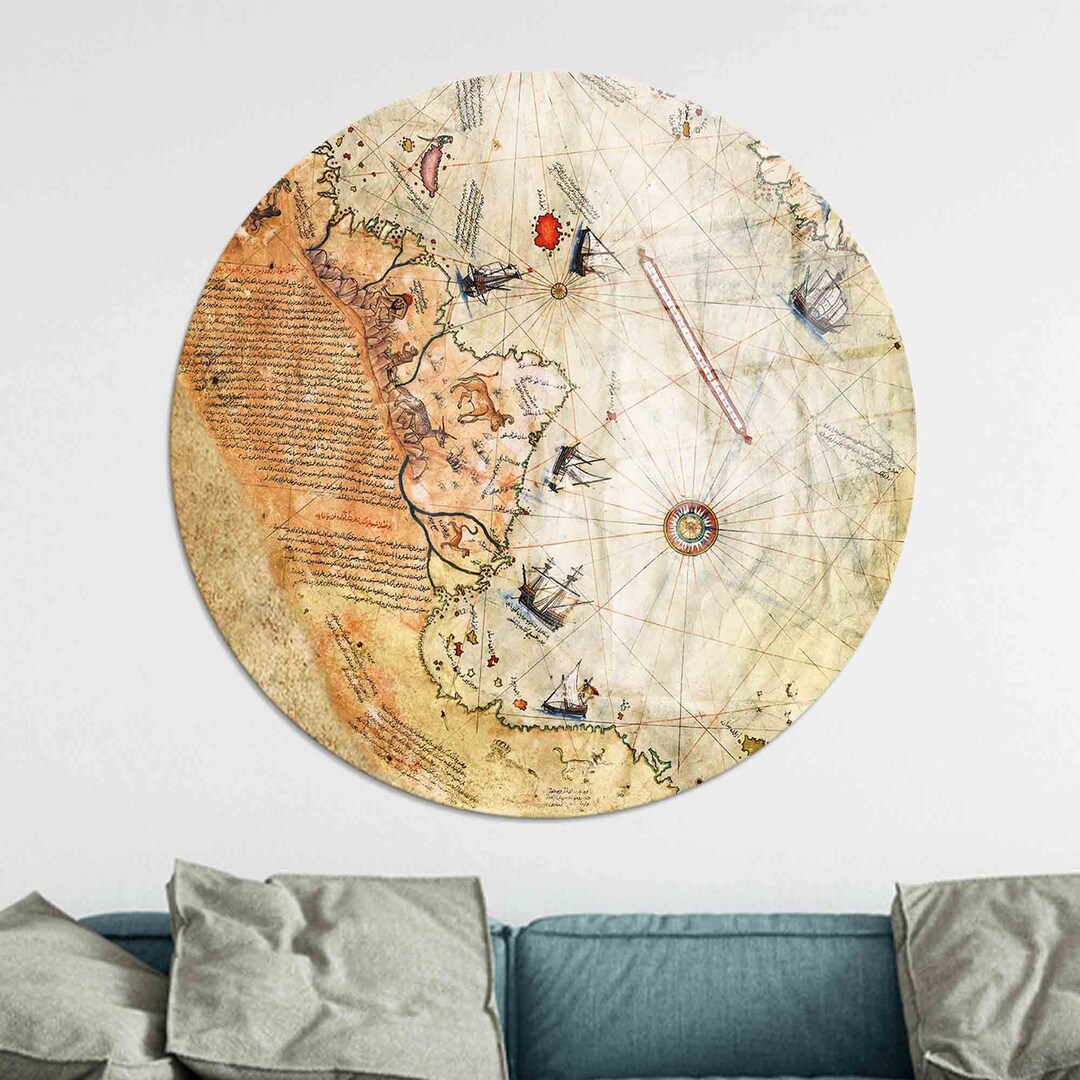 Glass Wall Art, Tempered Glass, Wall Decor, Piri Reis Map, Map Glass ...