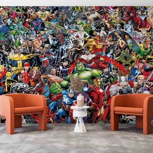 Kids Room Wall Art,marvel Heroes,marvel Mural,modern Wall Paper,bright ...