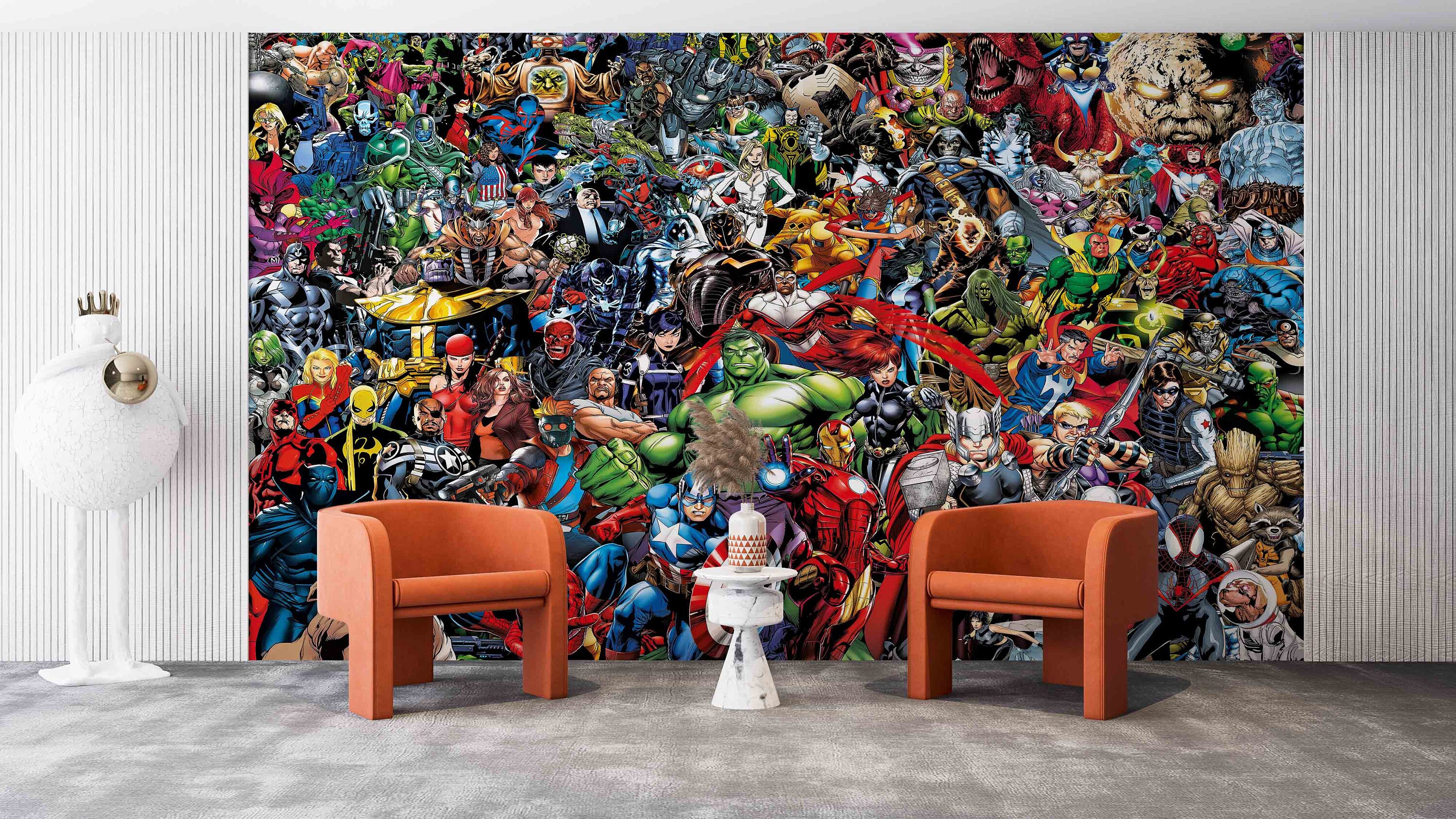 Kids Room Wall Art,marvel Heroes,marvel Mural,modern Wall Paper,bright ...