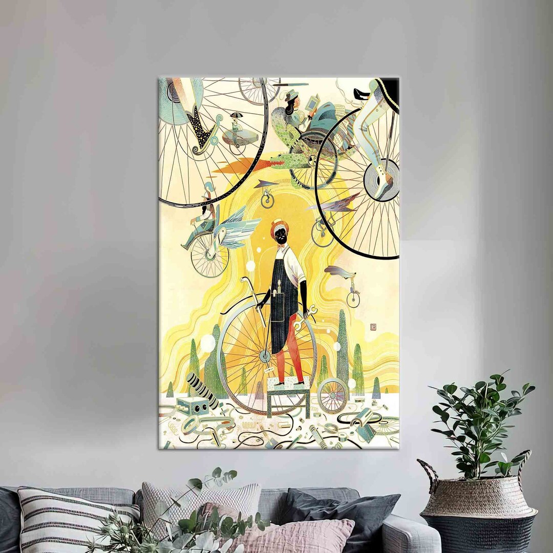 Canvas Wall Art, Bicycle Poster, Bicycle, Oversized Wall Art, Yellow ...