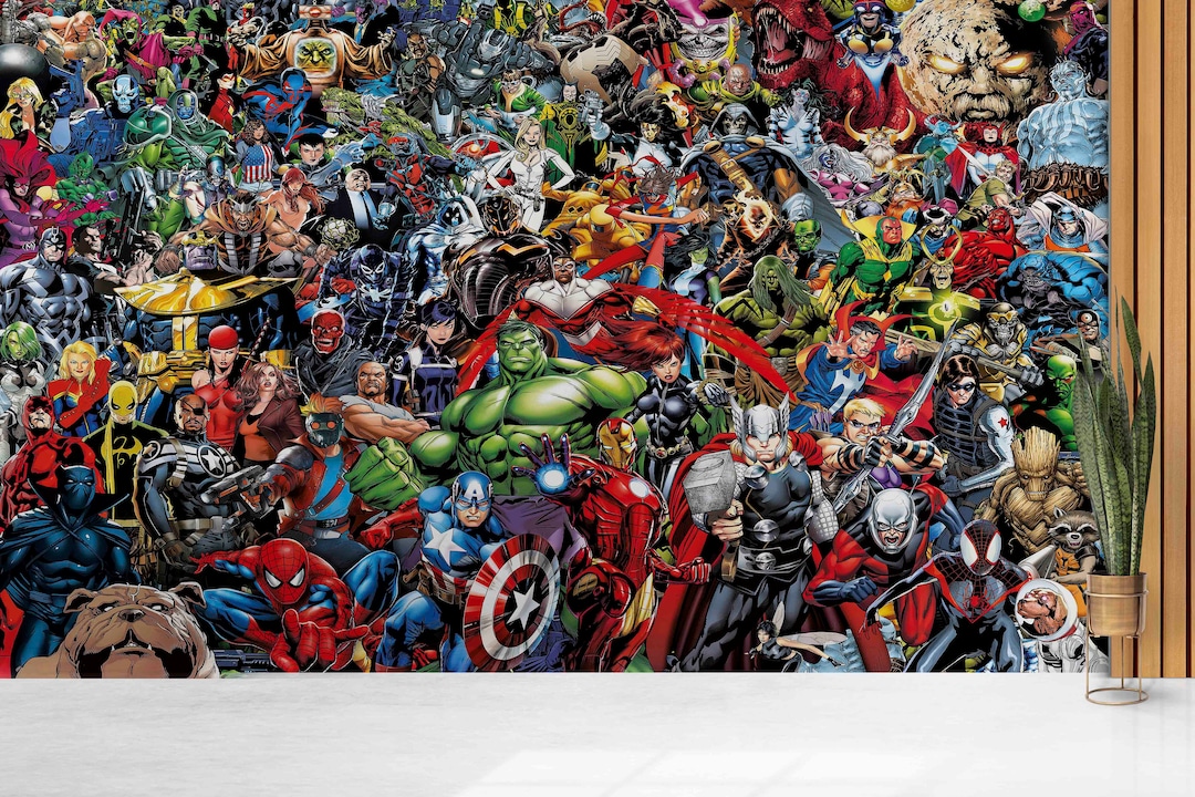 Kids Room Wall Art,marvel Heroes,marvel Mural,modern Wall Paper,bright ...