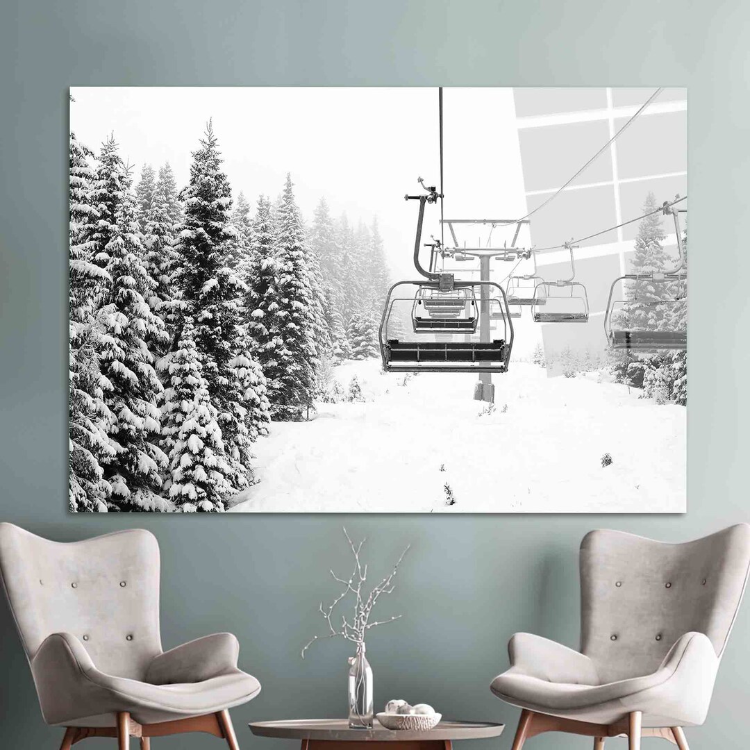 Winter Landscape Glass Decor, Glass Printing, Skier Gift Glass Art ...
