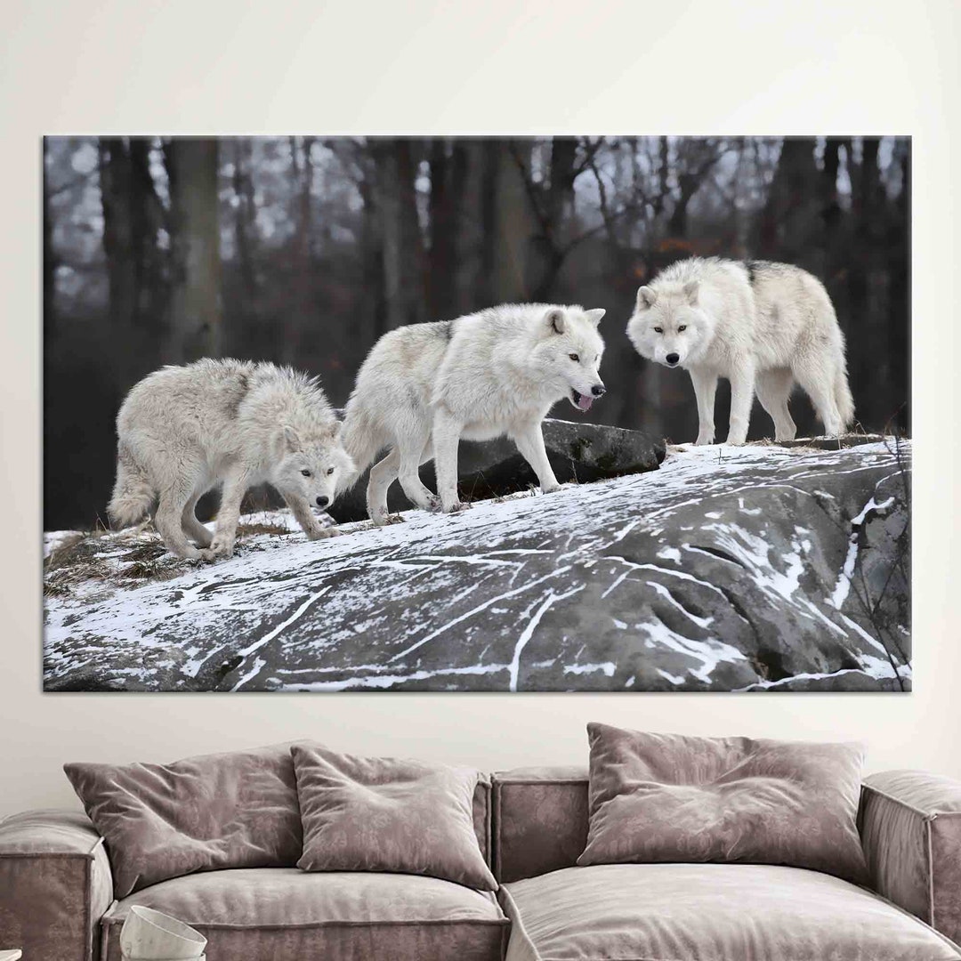 Three Wolfs Wall Art, Wolf Wall Art, Wild Animal Canvas, Large Wall ...