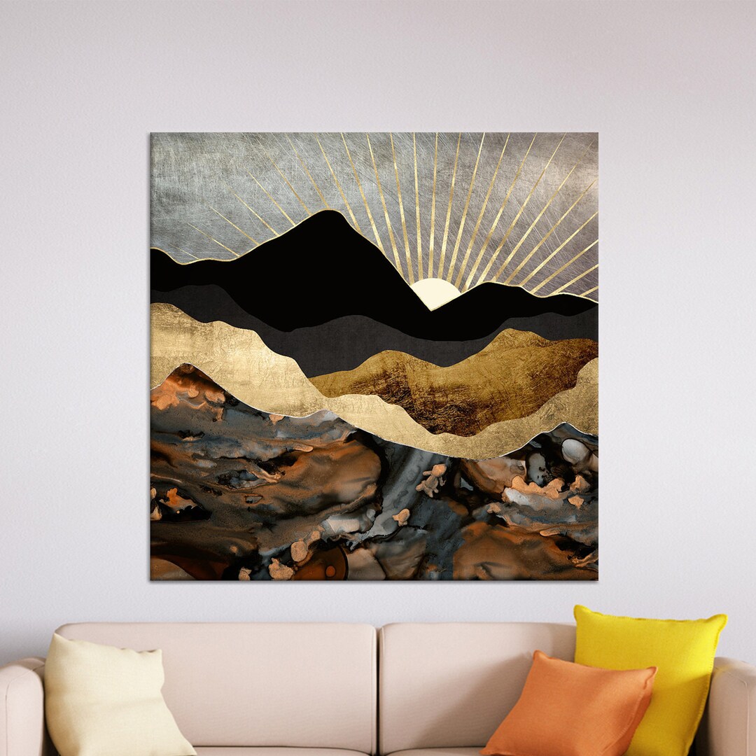 Abstract Mountain Landscape Canvas Art: Gold Sunrise Wall Decor - Etsy