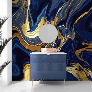Navy Blue Wall Mural,paper Wall Artwall Paper Peel and Stick,modern ...