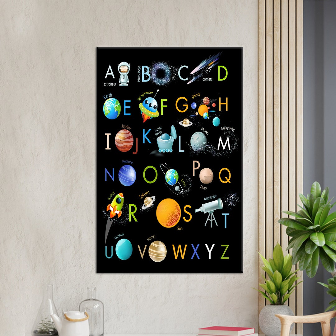 Kids Alphabet Art Canvas, Educational Alphabet Wall Art, Living Room ...