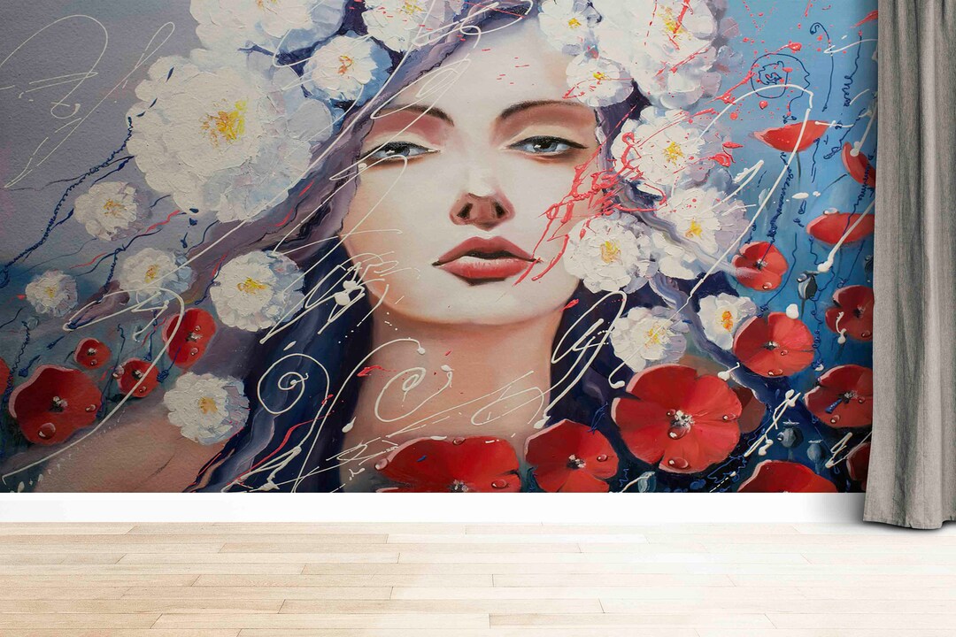 Venus Floral Mural Wallpaper: Peel and Stick Oil Painting Print - Etsy